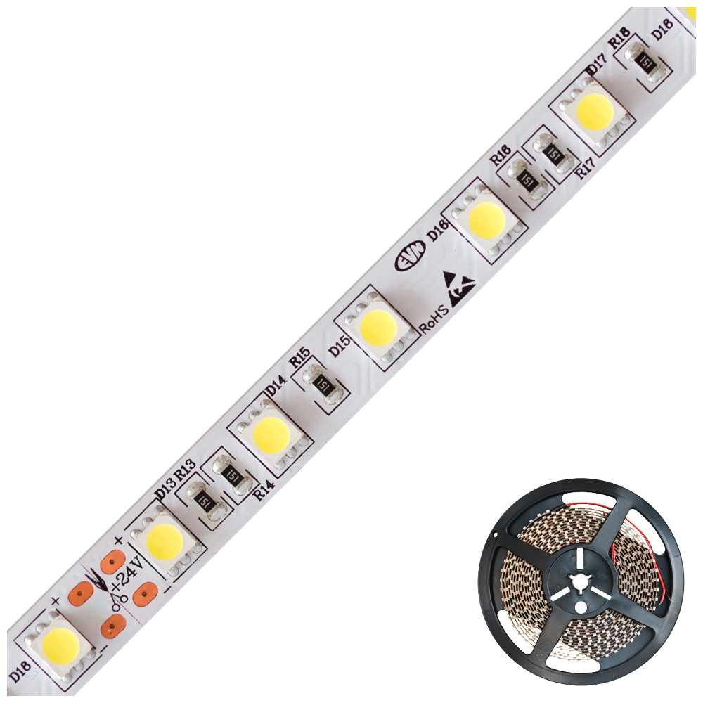 LED-Strip - IP20 - 24V/DC - 14,4W/m - 1200lm/m - 60LED/m 5m-Rolle - 6000K