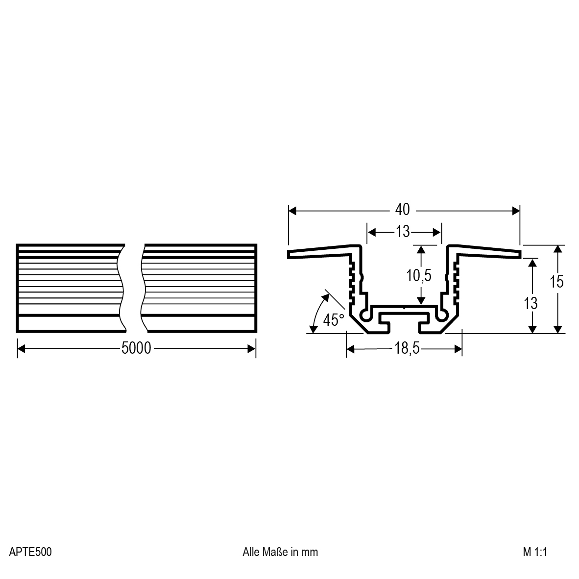 T-Profil / Eck-Profil Aluminium-Profil - 500cm - Alu eloxiert