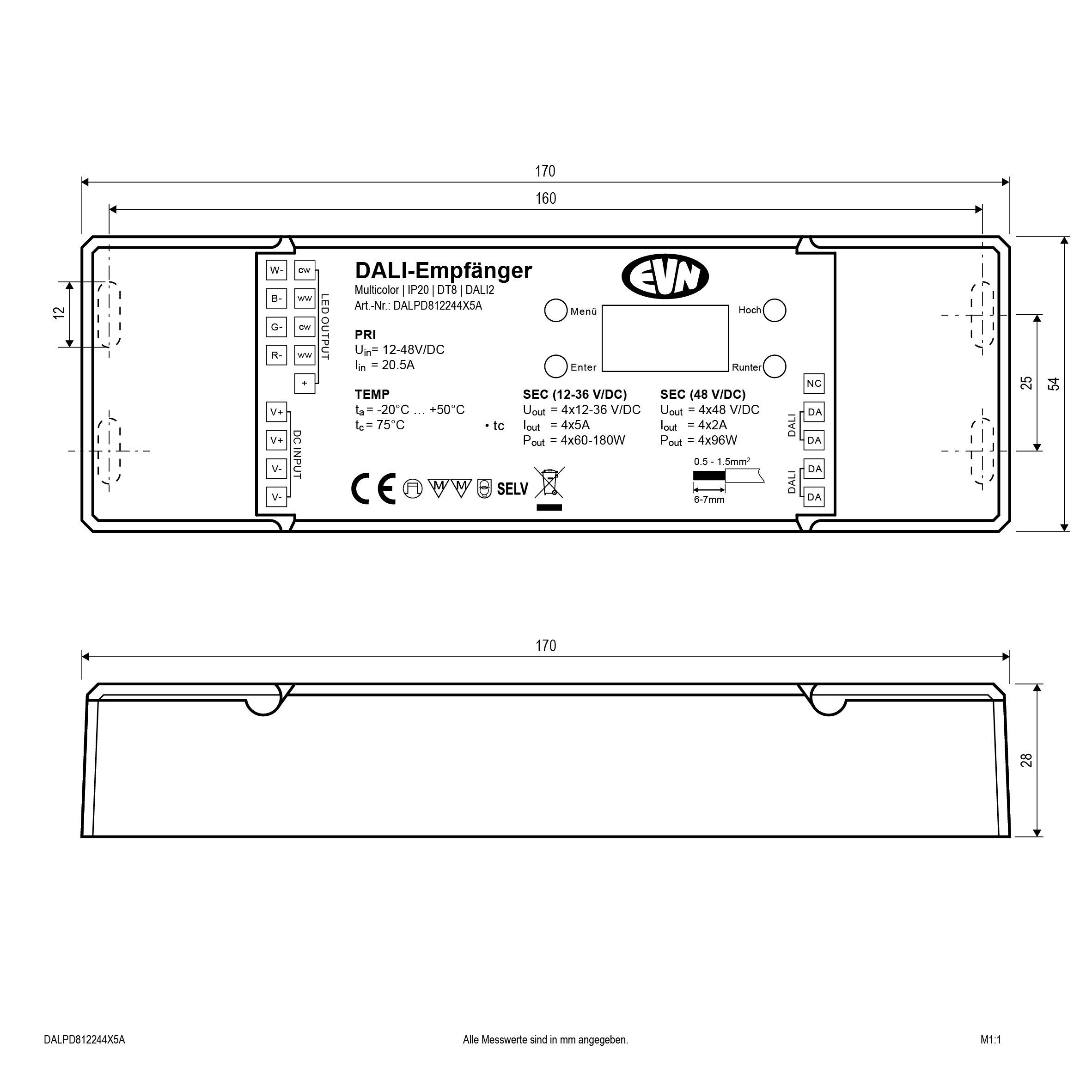 DALI-Controller - 12-48V/DC - max. 240-720W - DT8, DALI2 geeignet für ...