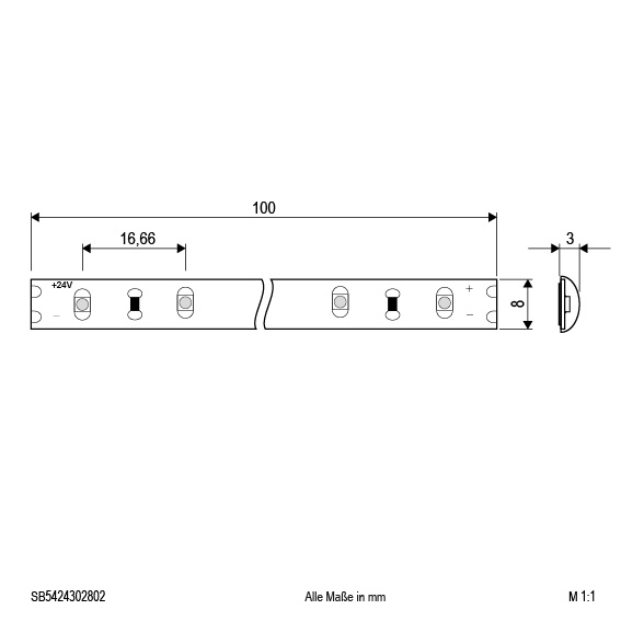 LED-Strip - IP54 - 24V/DC - 4,8W/m - 486lm/m - 60LED/m 5m-Rolle - 3000K